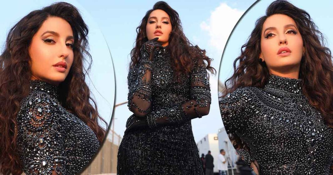 Nora Fatehi Looks Ravenous In A Gothic Black Bejewelled Bodycon Outfit ...