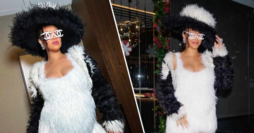 Rihanna Flaunts Her Busty Cl*avage & Baby Bump Stepping Out In A Furry ...