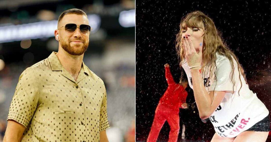 Taylor Swift Runs To Kiss Boyfriend Travis Kelce After Singing 'Karma Is The Guy On The Chiefs ...